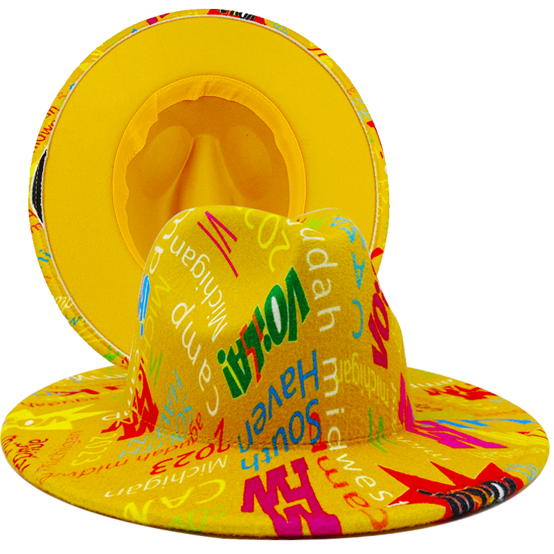 yellow fedora hat tie dyed Panama felt hat for women jazz hat church ...