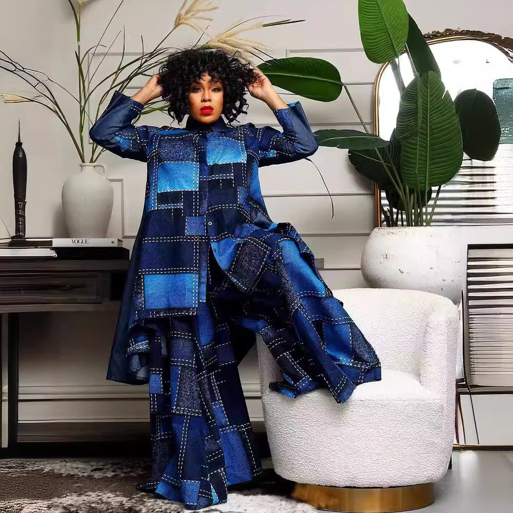 D8659 Splicing loose imitation denim two-piece set, separate and worn ...