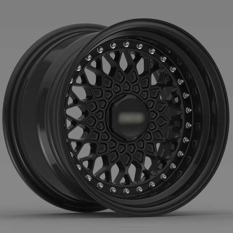 Replica BBS RS Deep Dish Step Lip 3-piece Wheels 16x9J 5x114.3 All Black
