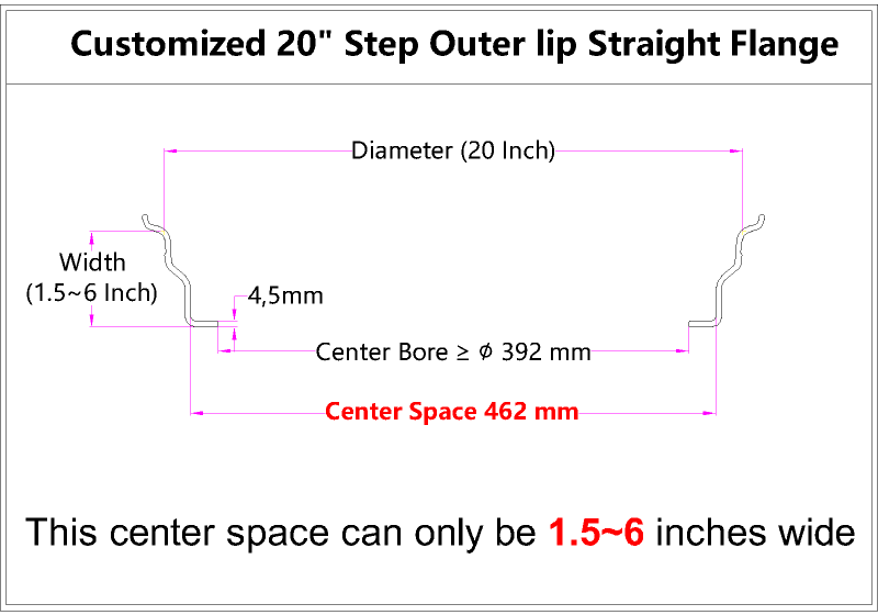 Customized Blank 20 Inch Step Outer lip Straight Flange