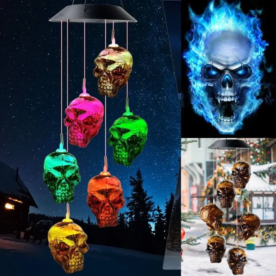 Solar Skeleton Skull Wind Chime Light