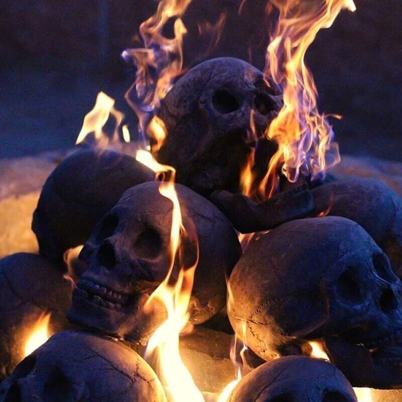 Last Day 50% OFF-Ceramic Imitation Human Skull Fire Log, Halloween Fire ...