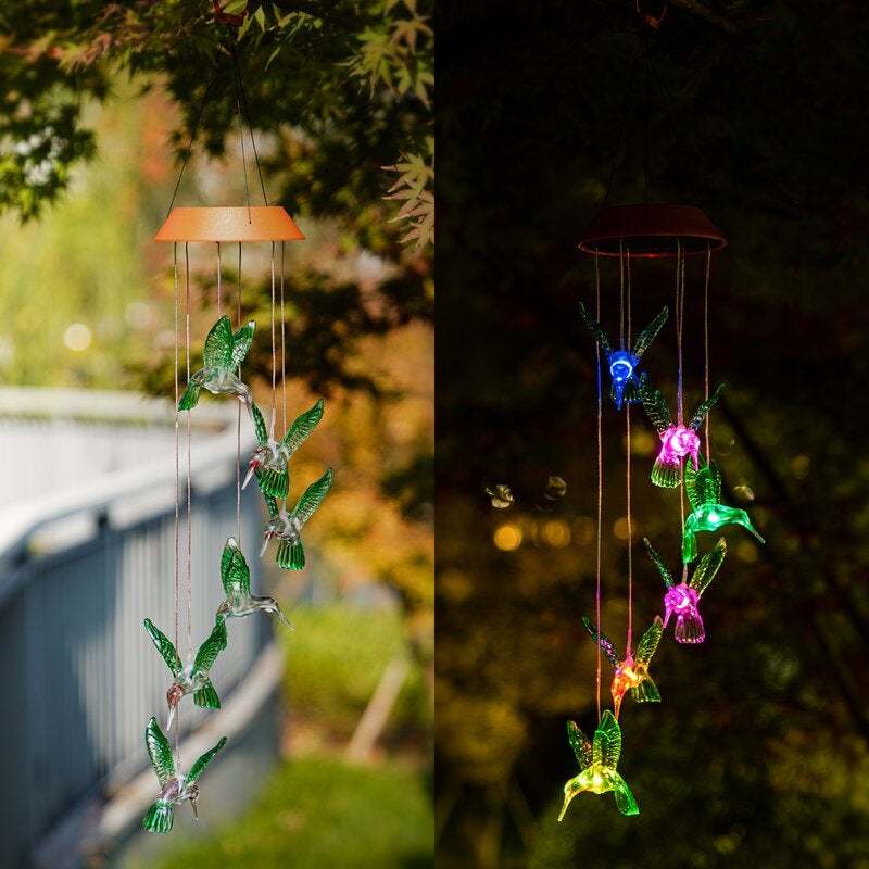 Solar-Powered Dangling Hummingbird Lights