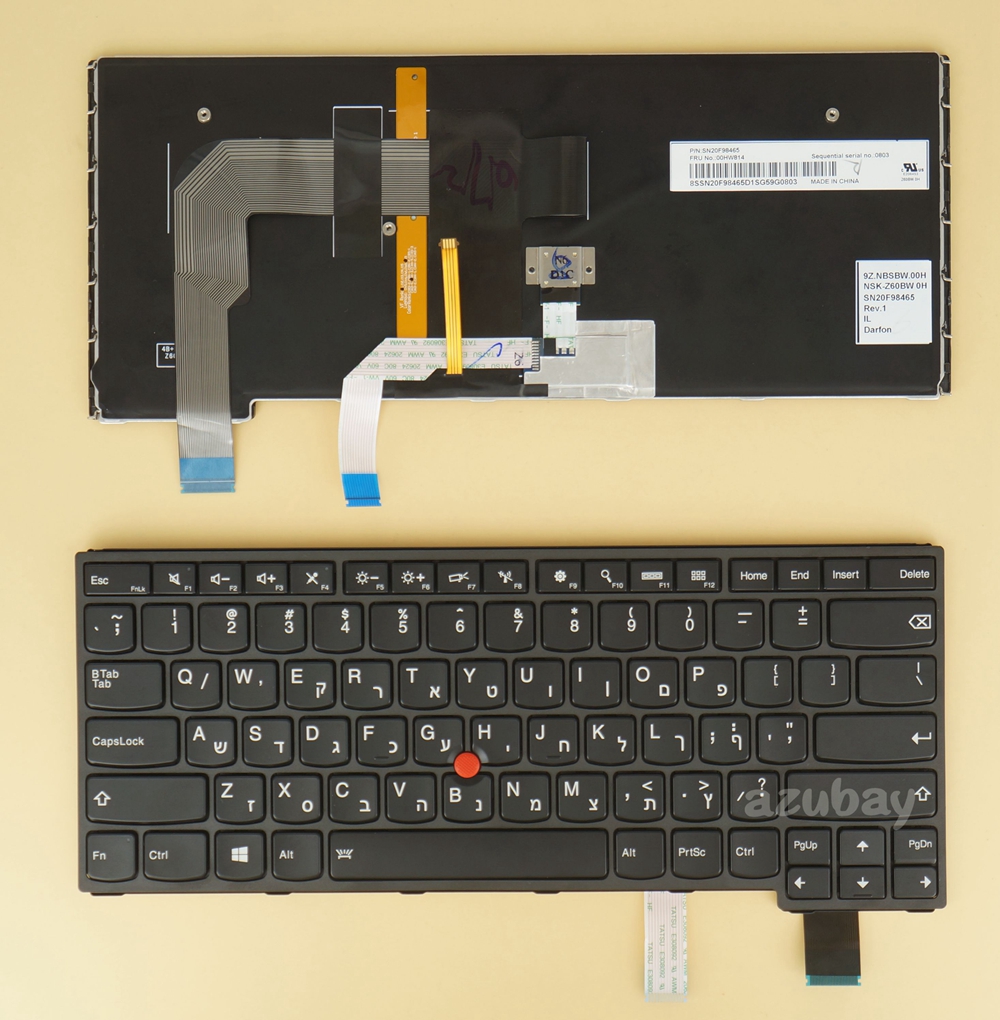 Azubay.com Hebrew Keyboard Israel HE HB מקלדת עברית for Lenovo Thinkpad ...