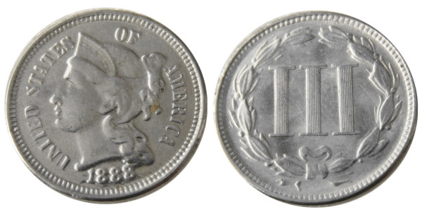 US 1888 Three Cents Nickel Copy Coin
