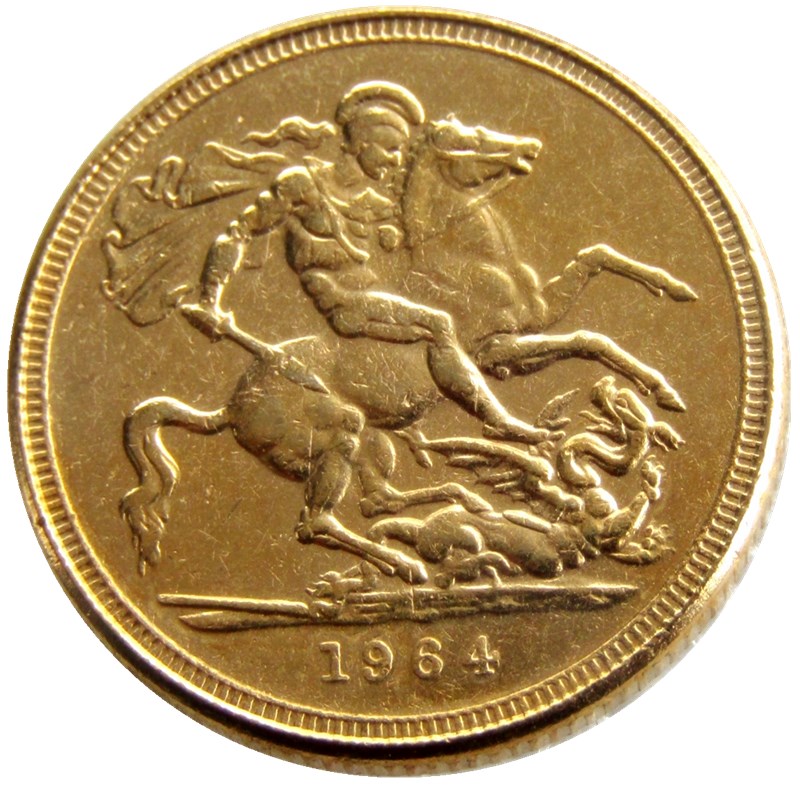 UK 1964 REGINA FD ELIZABETH II DEI GRATIA GOLD PLATED 1 SOVEREIGN (1LSD ...