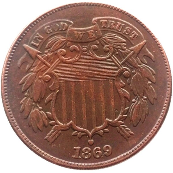 US 1869 Two Cents 100% Copper Copy Coin