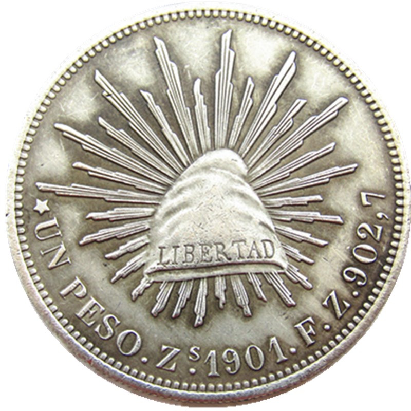 Mexico 1901 1 Peso Silver Plated Copy Coins