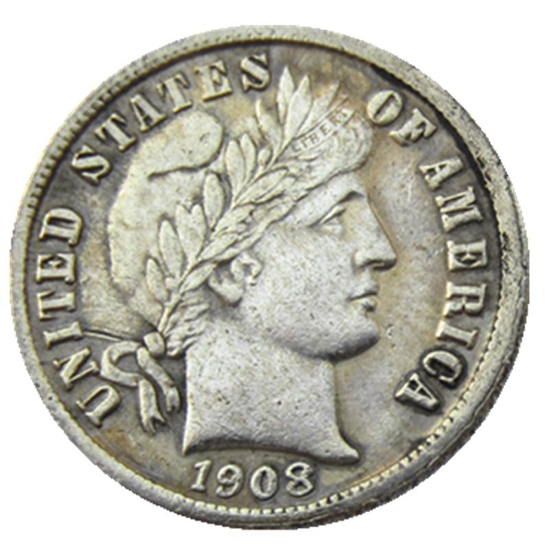 US 1908 P/S/O Barber Dime Silver Plated Copy Coin
