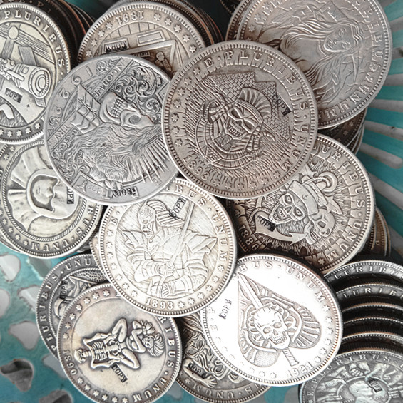 HOBO US Morgan Silver Plated Dollar skull zombie skeleton Coin