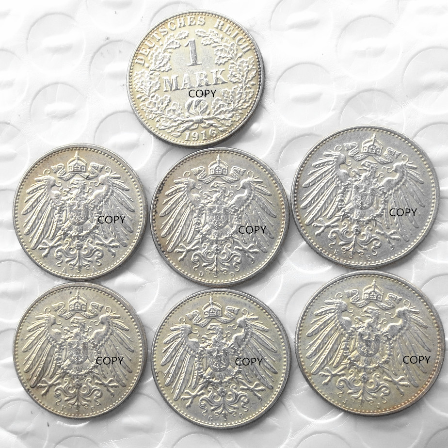 German 1 Mark 1892-ADEFGJ Silver Plated Coin Copy