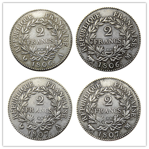 France A Set Of(1806A 1806M 1807A 1807M) 4pcs 2Francs Silver Plated ...