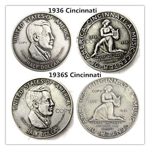 USA 1936-S 50C Cincinnati Commemorative Half Dollars Silver Plated Copy ...