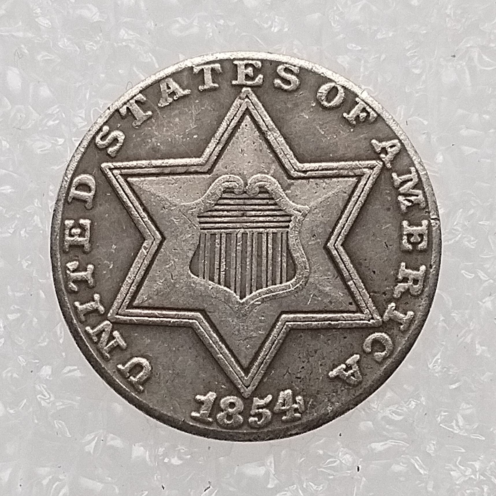 US Three Cents 1854-1858 Silver Plated Copy Coin