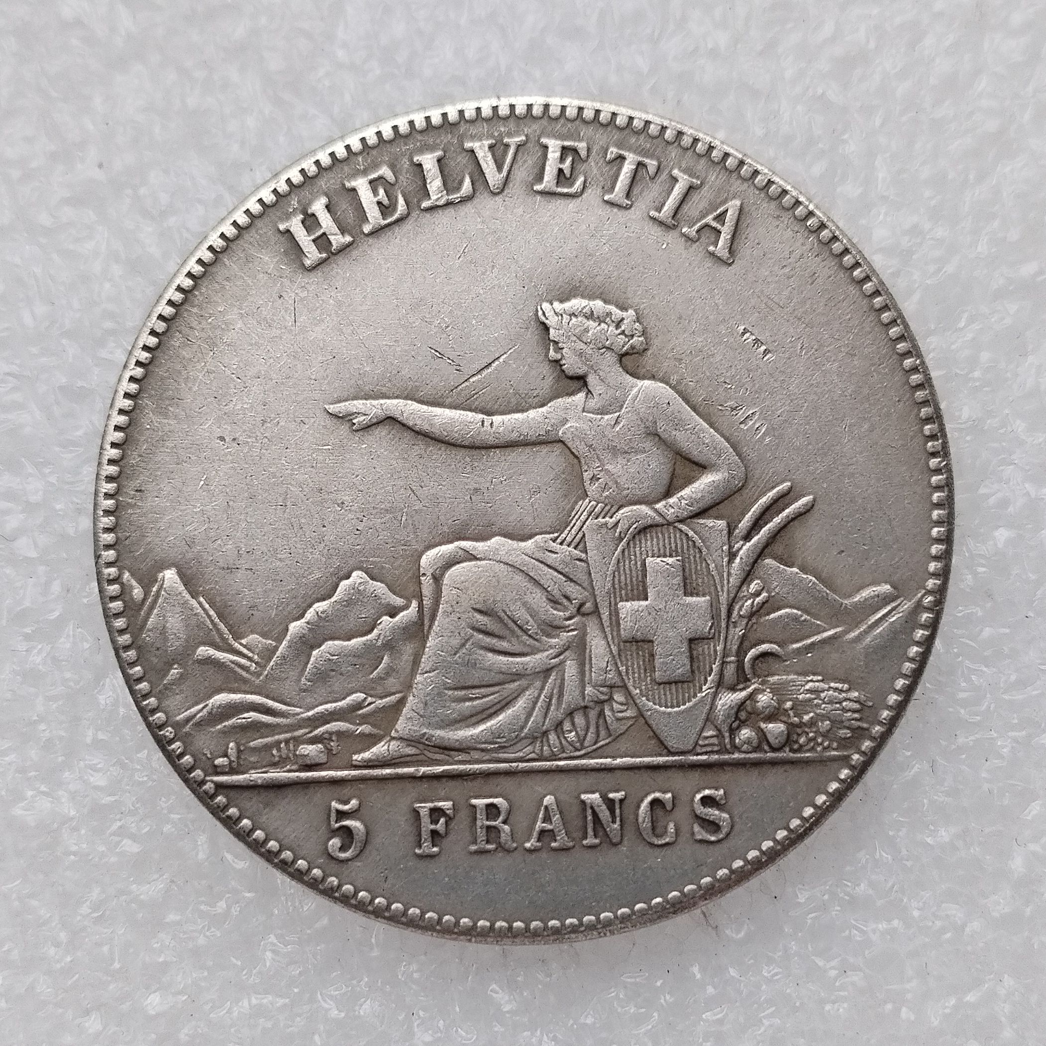 1863 Switzerland 5 Francs Silver Plated Copy Coin