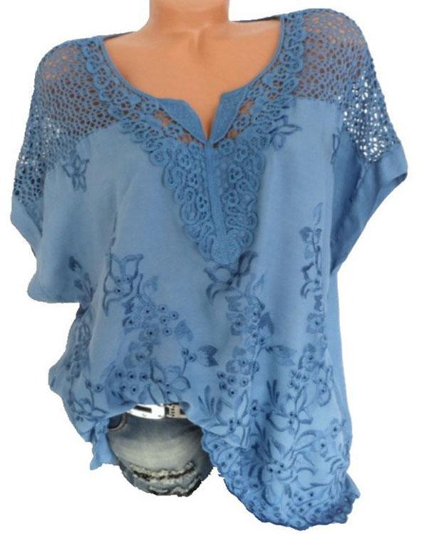 Us 26 98 Womens Plus Size Short Sleeve Lace Crochet Blouse