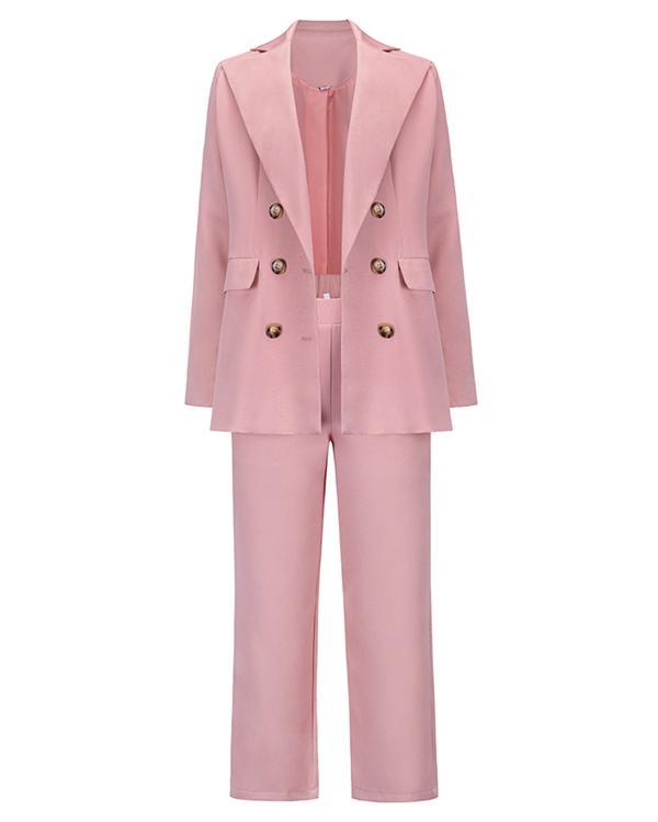 US$ 52.69 - Women Solid Double Breasted 2 Piece Jacket Suit - www ...