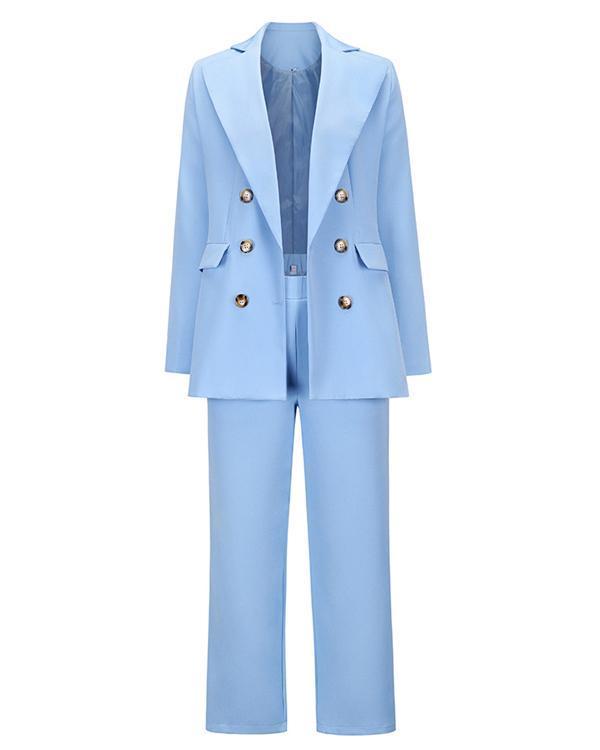 US$ 52.69 - Women Solid Double Breasted 2 Piece Jacket Suit - www ...