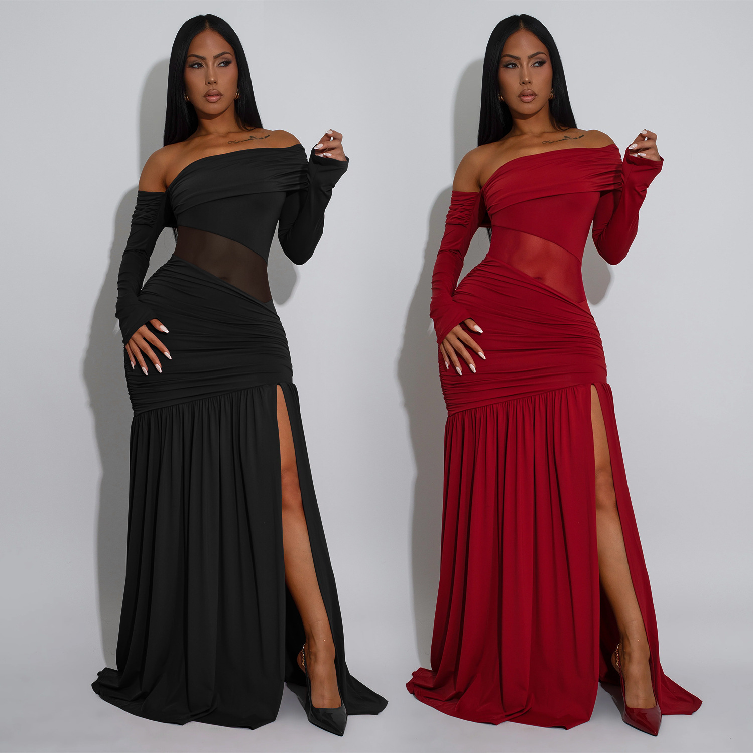 Strapless long sleeved split arm dress