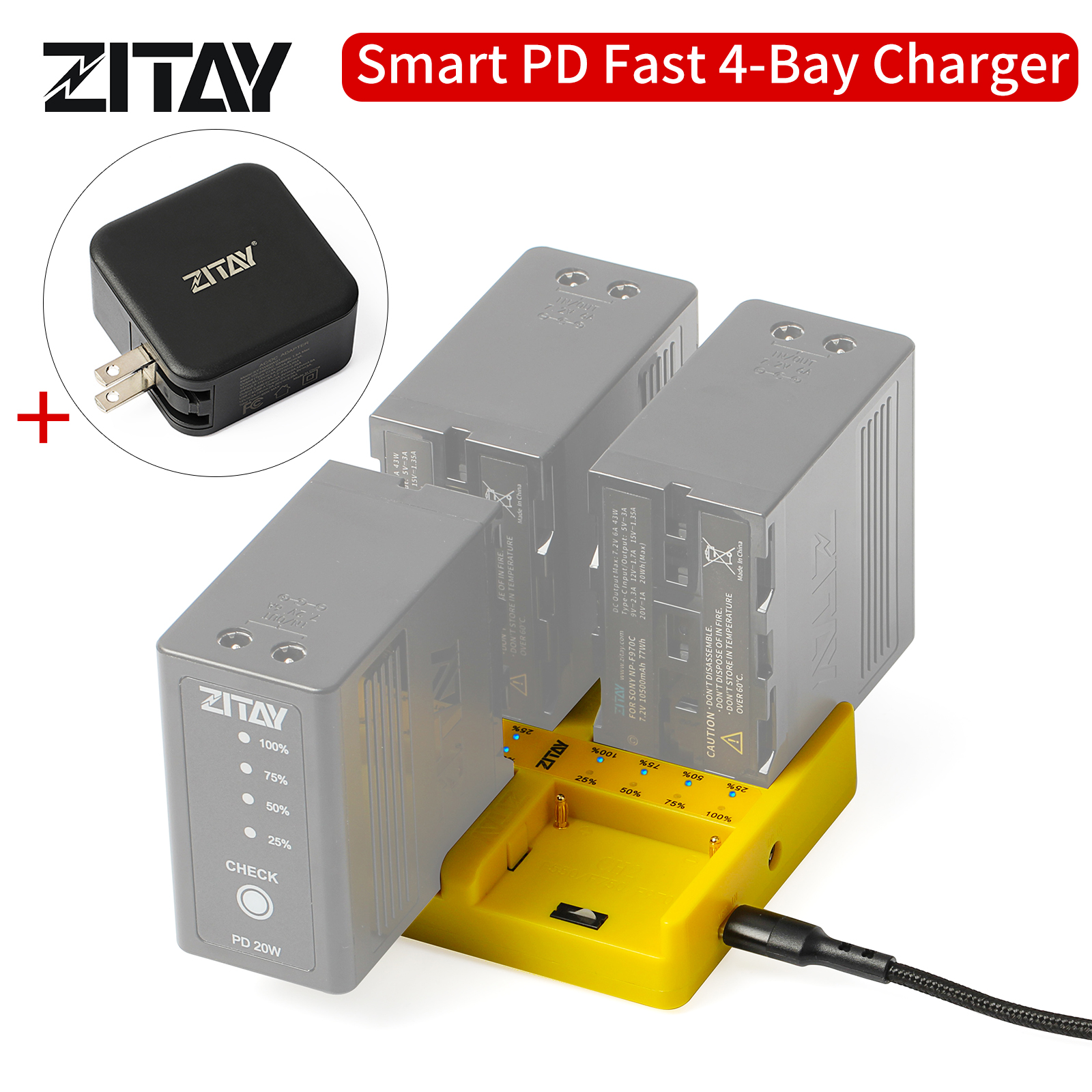 US$ 59.99 - New Version ZITAY 4-Bay Smart PD Fast Charger for Sony NP-F550/F570/F750/F980 6KPRO ...