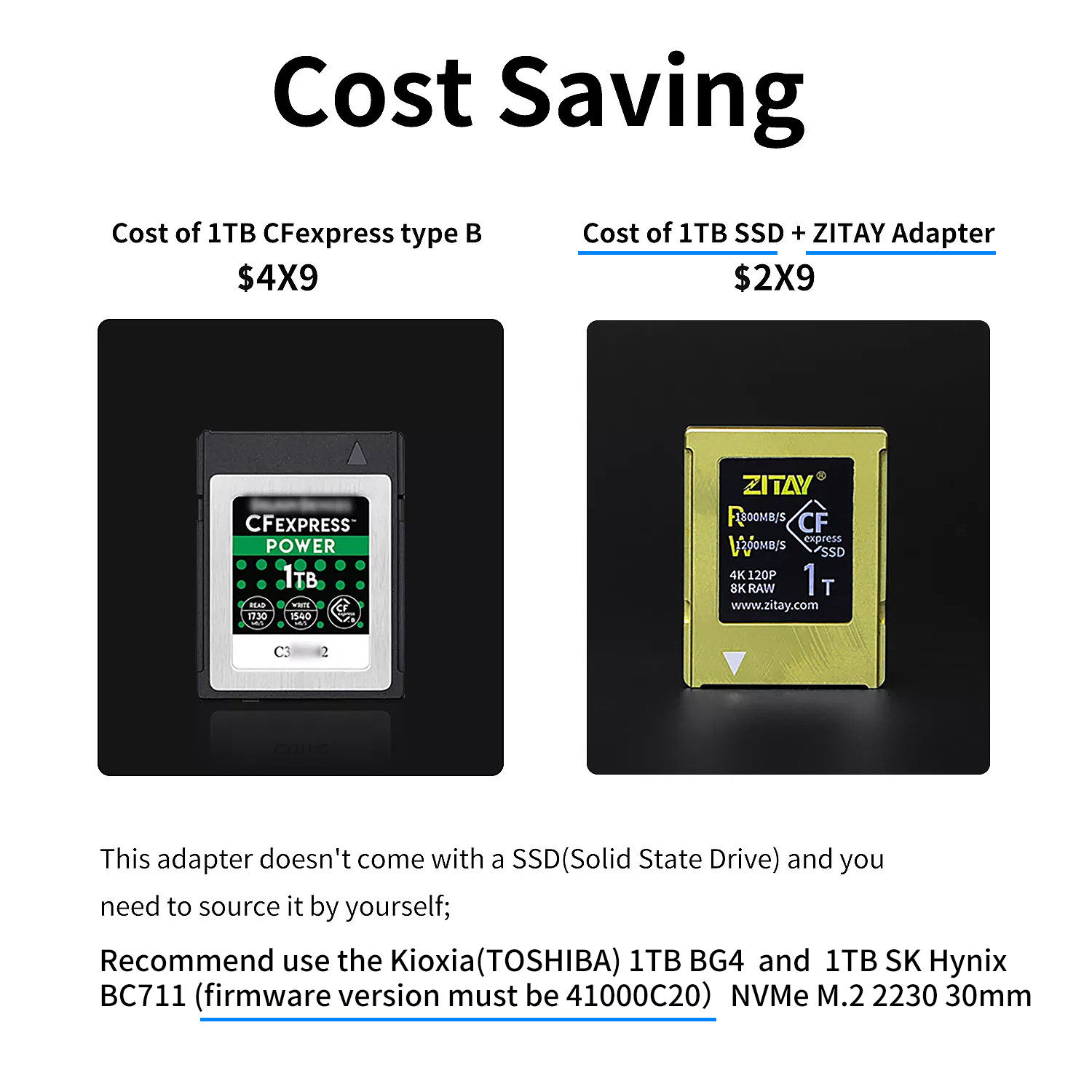 US$ 39.99 - ZITAY Adapter NVME M.2 2230 SSD to CFexpress Type B Card Adapter Compatible with ...