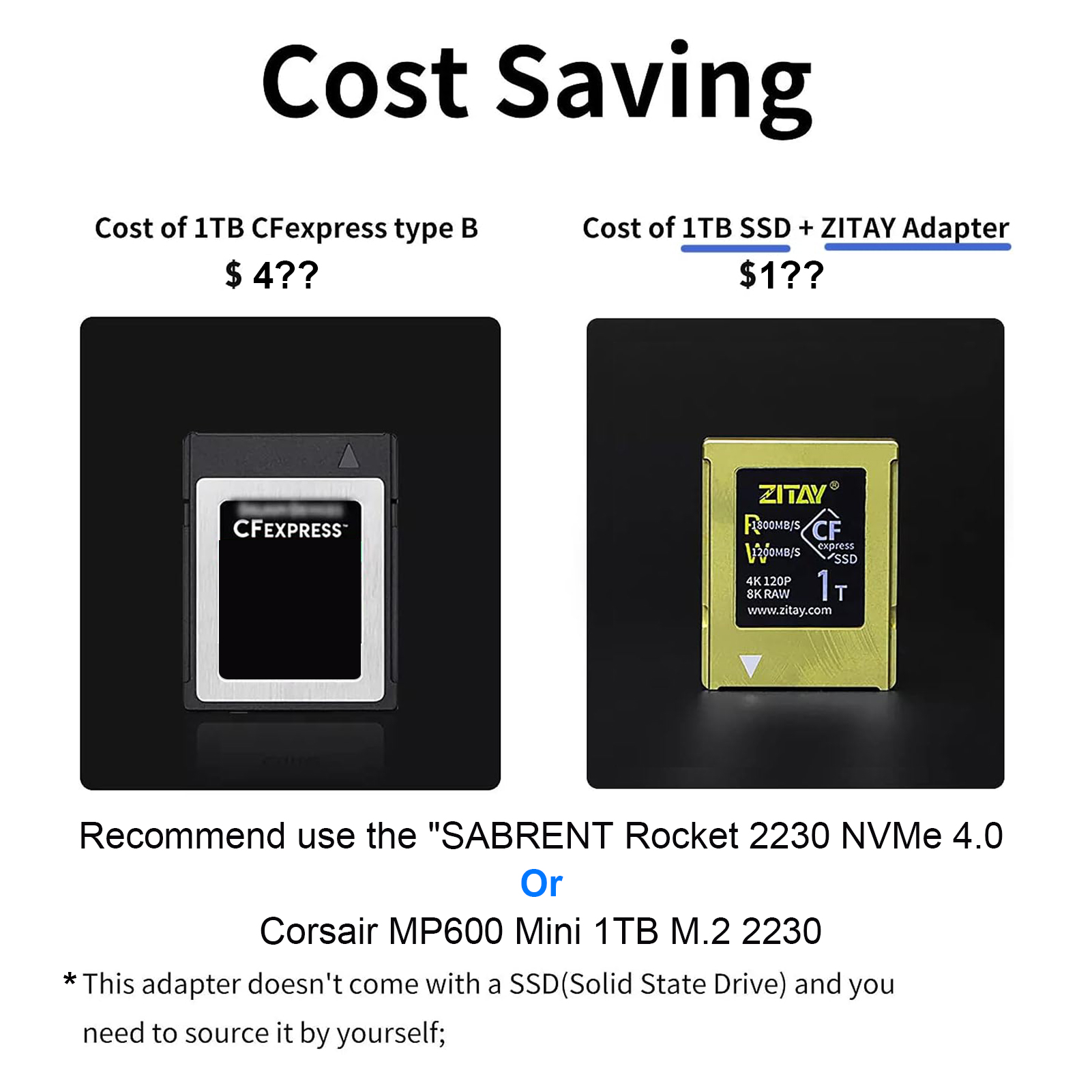US$ 49.99 - ZITAY Adapter NVME M.2 2230 SSD to CFexpress US$ 49.99 - ZITAY Adapter NVME M.2 2230 SSD to CFexpress