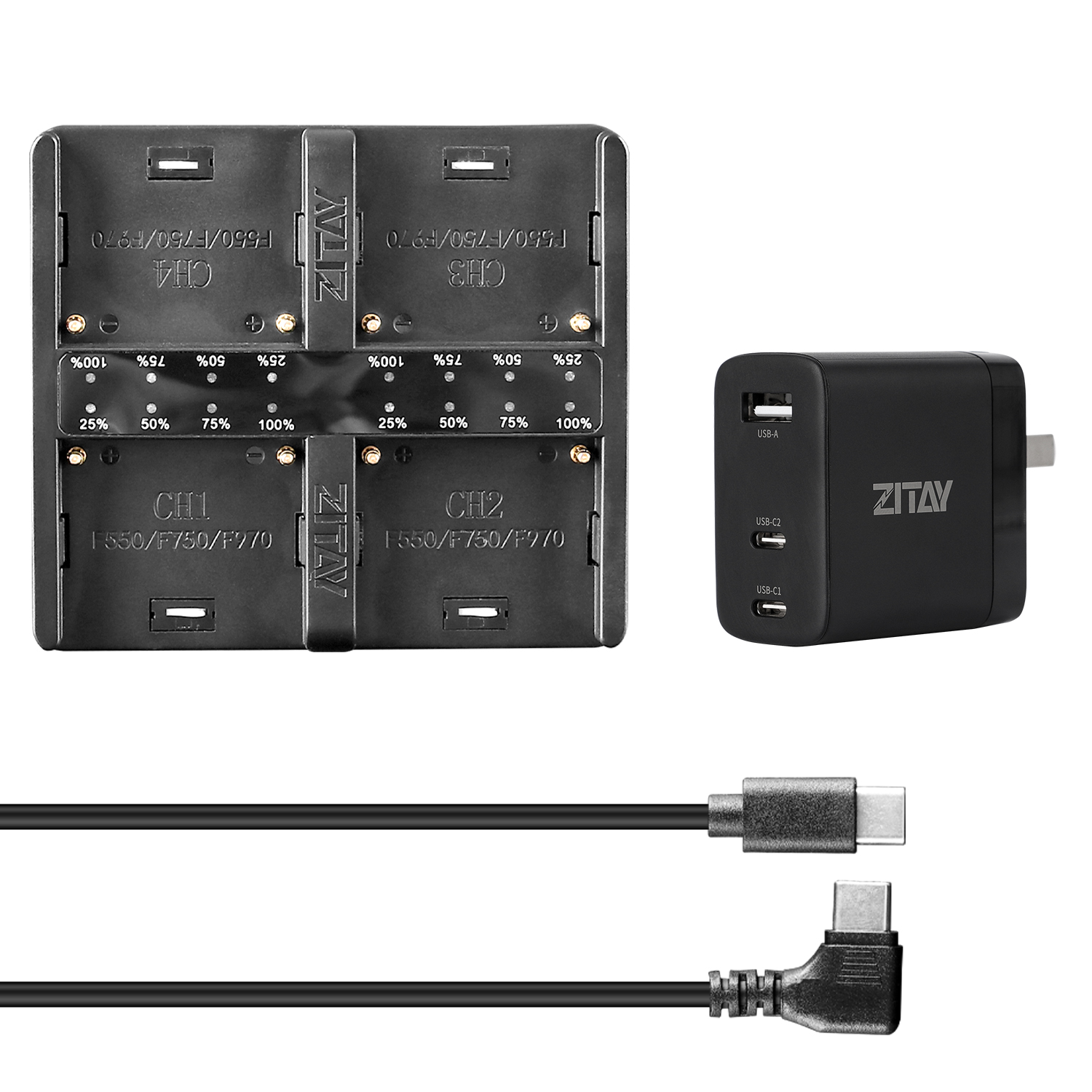 US$ 59.99 - ZITAY 4-Bay Smart PD Fast Charger for Sony NP-F550/F570/F750/F970 6KPRO - www.zitay.net