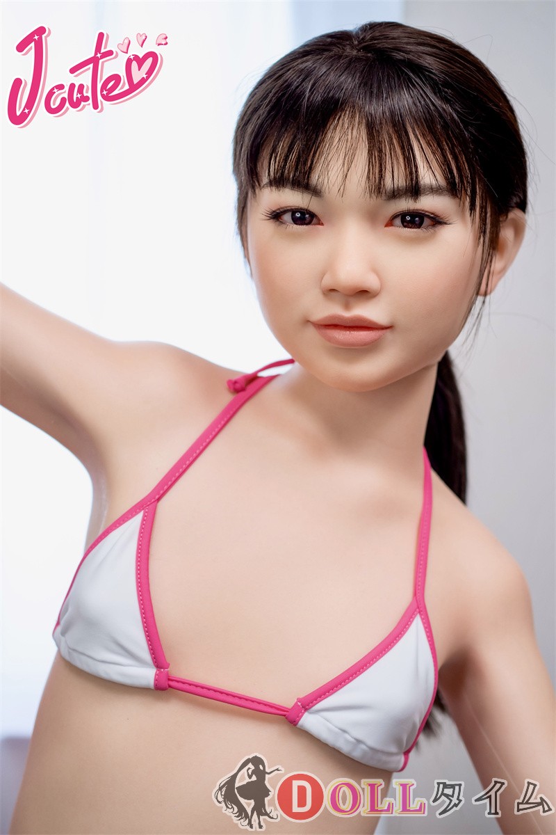黒いポニーテールとピンクと白のビキニを着た133cmフラットチェストシリコンドール - リアルな小柄ドール