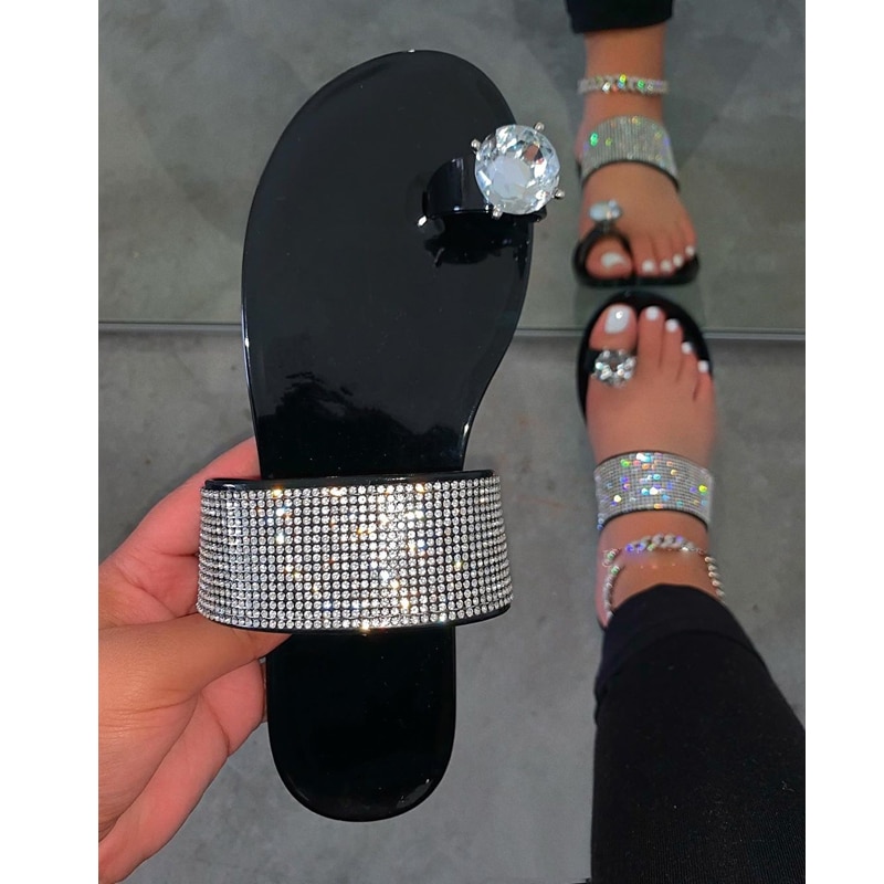 US$ 14.99 - Fashion Diamond Inlaid Thumb Slippers Slides Sandals - www ...
