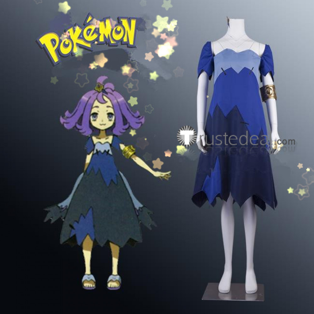 Pokemon Sun and Moon Acerola blue purple dress Cosplay Costume