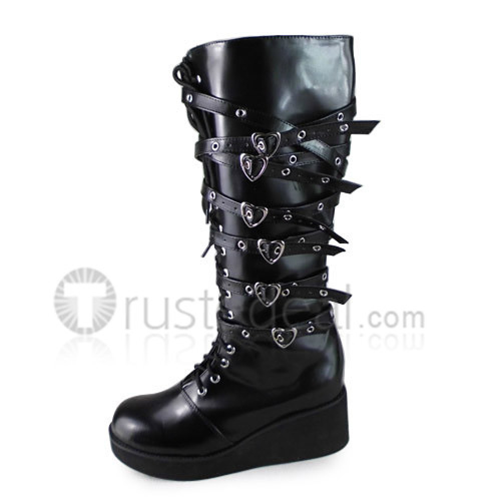 Gothic Punk Black Belts Lolita High Shaft Boots