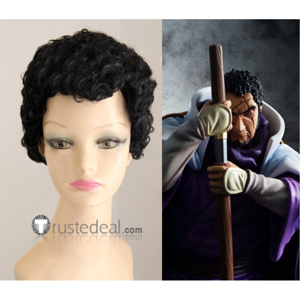 One Piece Issho Fujitora Black Curly Cosplay Wig