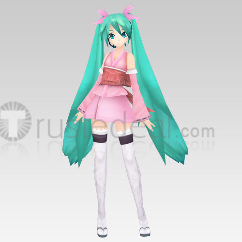 Vocaloid Miku Sakura Deluxe Version Pink Kimono Cosplay Costume