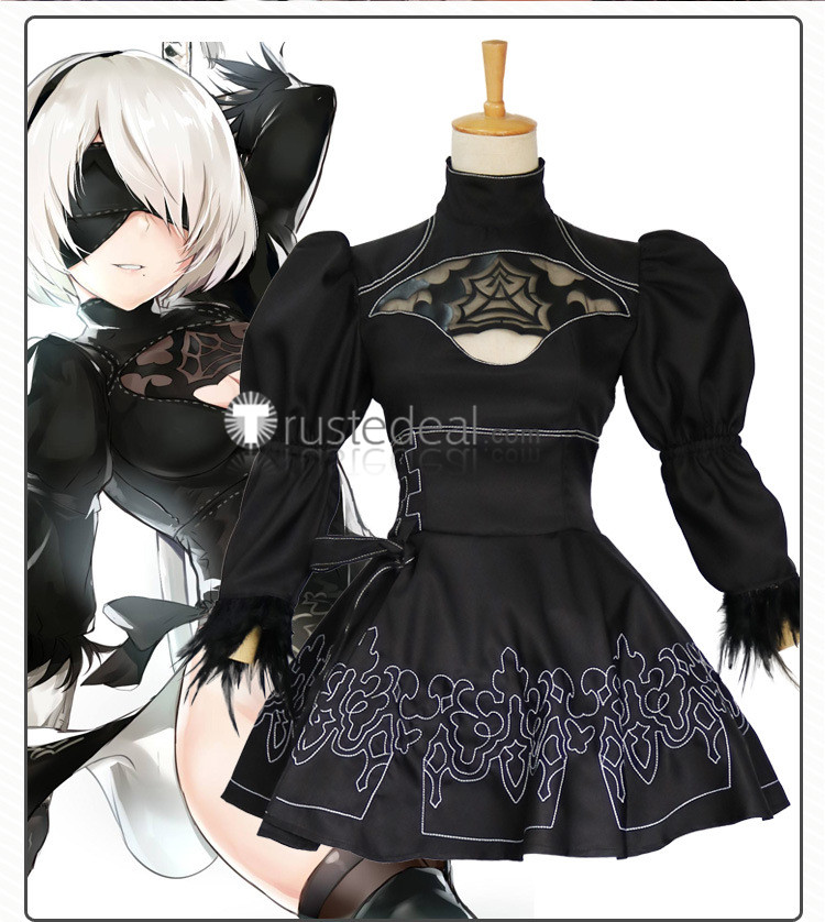 Nier Automata 2B Black Gothic Lolita Cosplay Costume