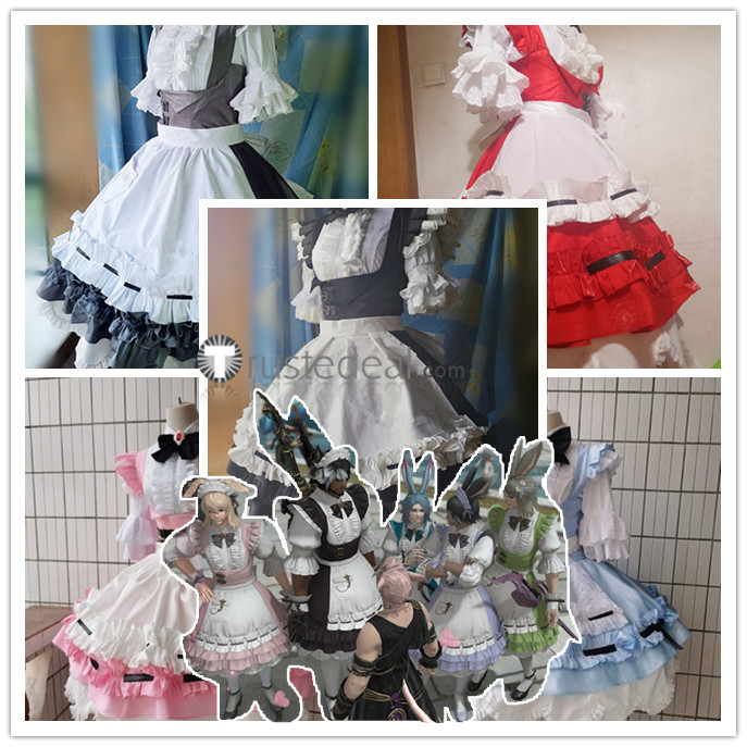 Final Fantasy XIV FF14 Miqo'te Housemaid Maid Dress Blue Pink Purple ...