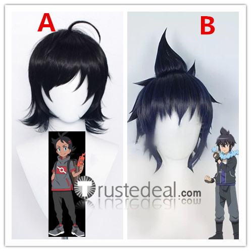 Pokemon Sword and Shield Gou Goh Alain Blue Black Cosplay Wigs