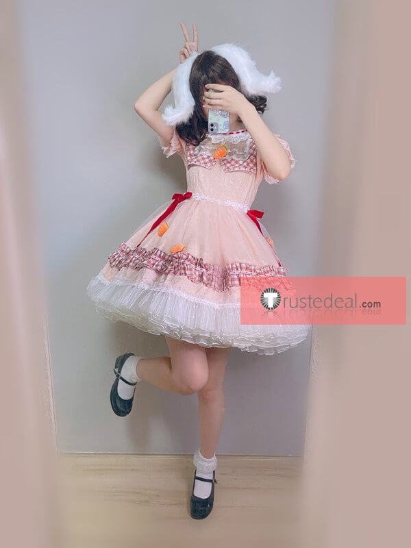 Touhou Project Tewi Inaba Pink Lolita Dress Rabbit Cosplay Costume