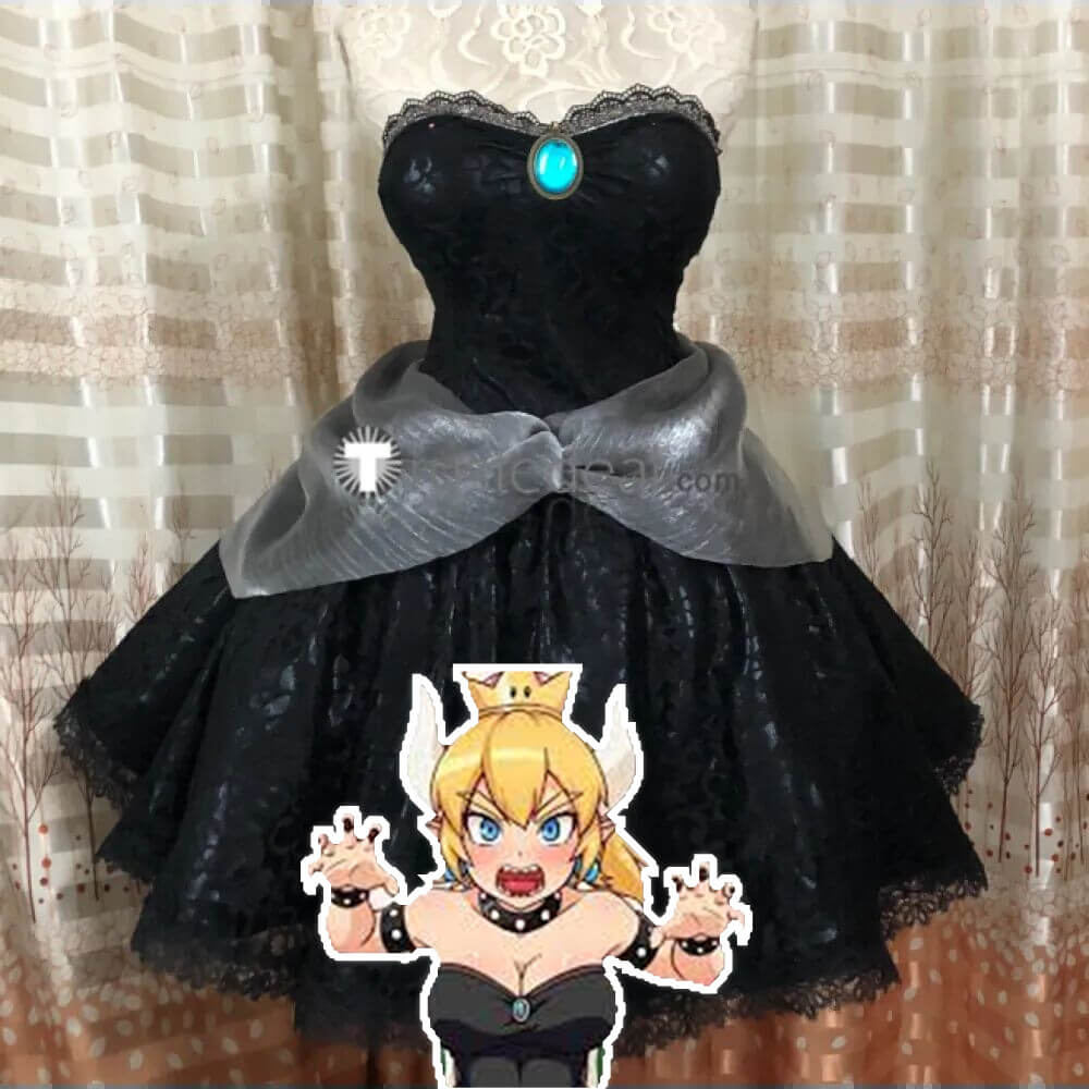 Super Mario Bros Bowsette Princess Bowser Black Lace Cosplay Costume