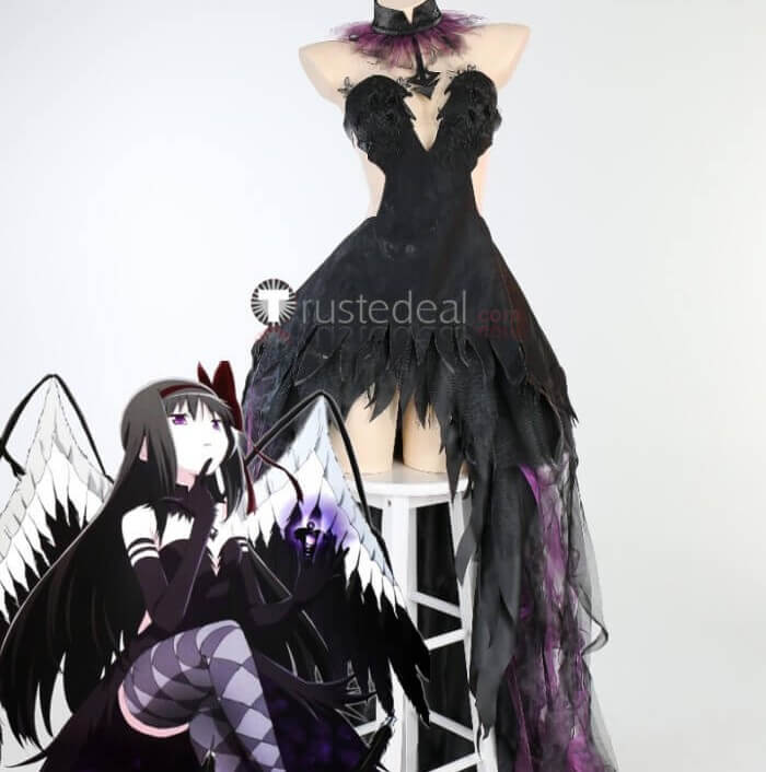 Puella Magi Madoka Magica Akuma Homura Demon Flame Devil Cosplay Costume
