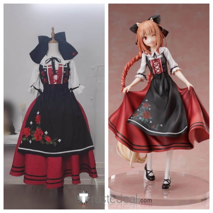Spice and Wolf Holo Alsace Costume Cosplay Lolita Embroidery Flowers Dress