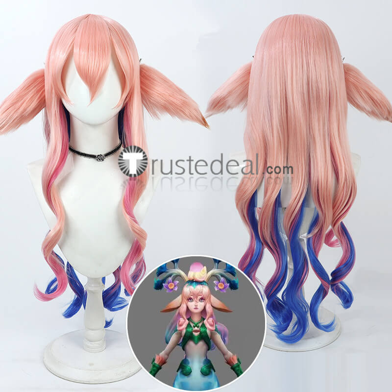 League of Legends LOL Lillia Shan Hai Scrolls Pink Cosplay Wig Ears