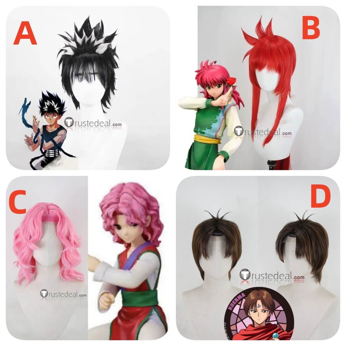 YuYu Hakusho Kurama Hiei Genkai Koenma Pink Red Black Styled Cosplay Wig