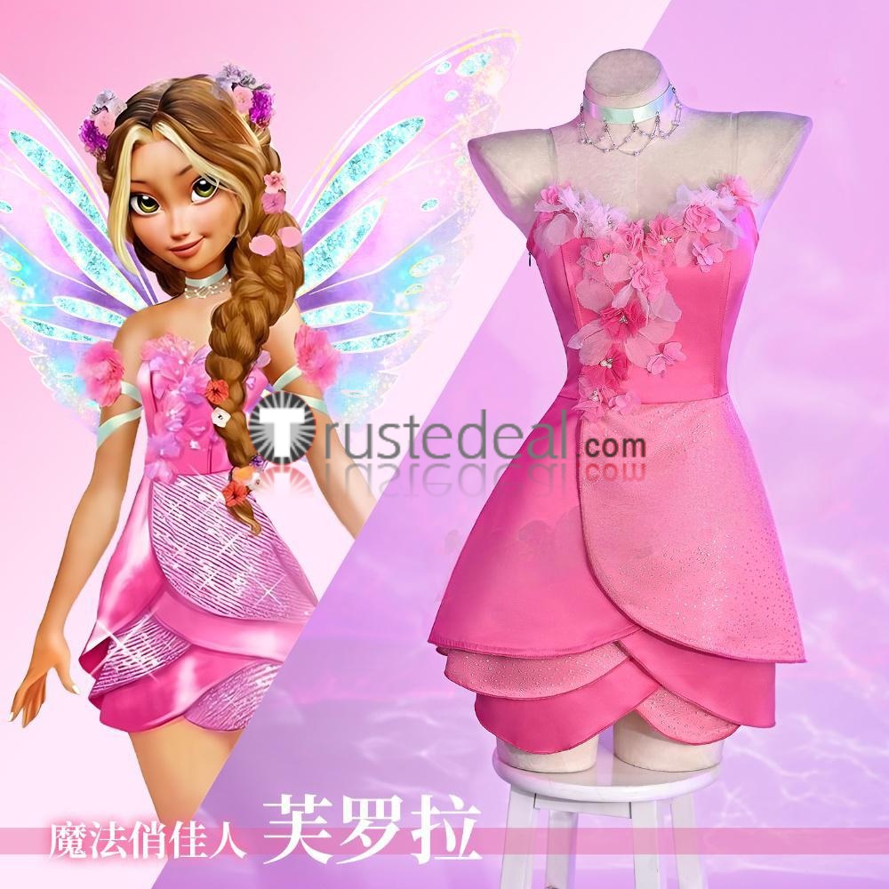 Winx Club The Magic is Back Flora‌‌ Pink Flowers Dress Cosplay Costume