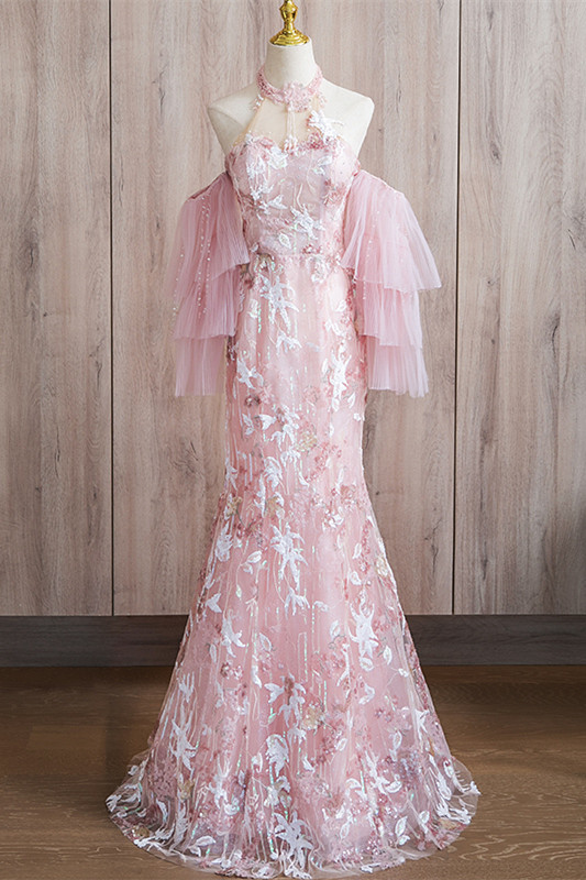 US$ 136.39 - Pink Embroidery Puff Sleeves Slim Prom Dress - www ...