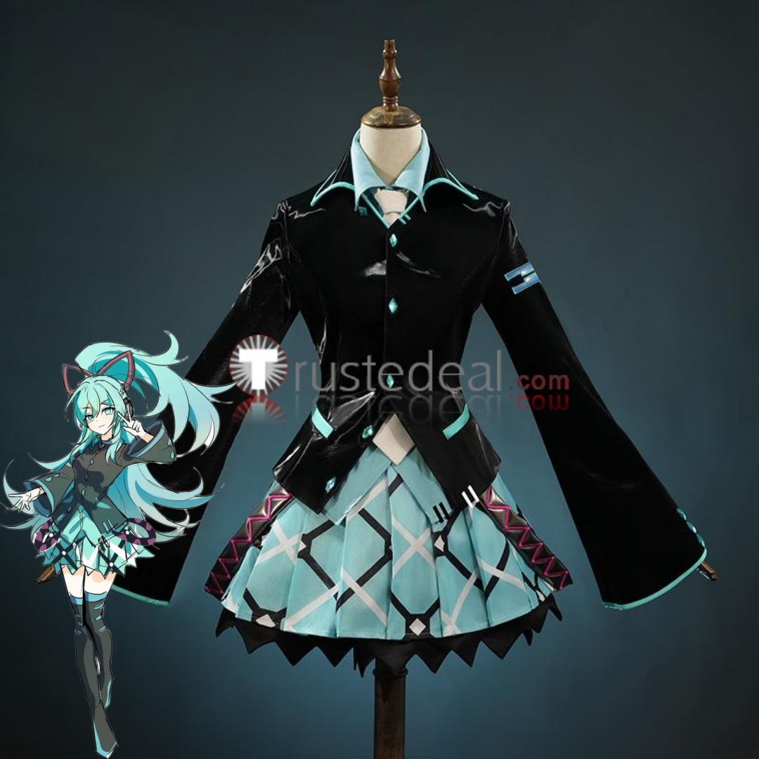 Vocaloid Hatsune Miku Leather Black Blue Cosplay Costume