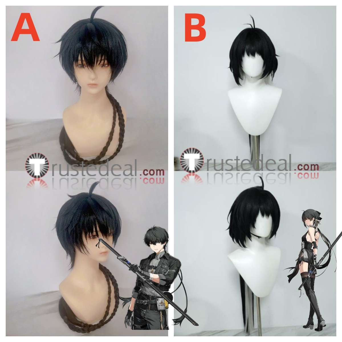 Wuthering Waves Protagonist Male Female Rover Black Styled Cosplay Wigs