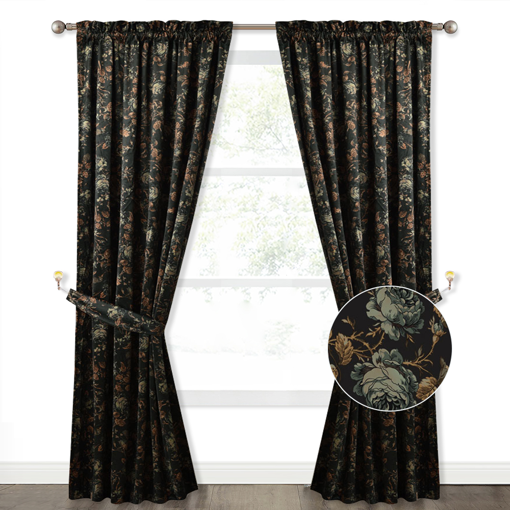 Floral Pattern Printed Blackout Velvet Curtain