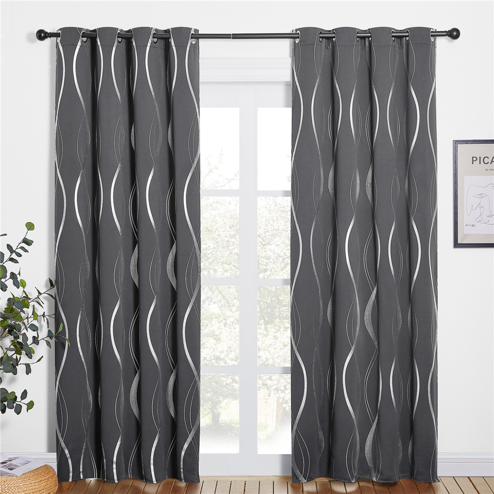 US$ 39.90 - Custom Foil Printed Wave Lines Thermal Blackout Drapes for ...