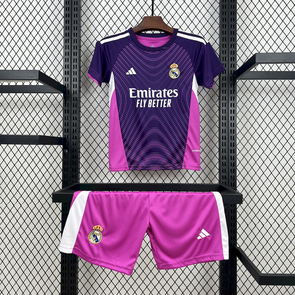 Kids Real Madrid Jersey 25/26 Goalkeeper Purple Football Kit Soccer ...