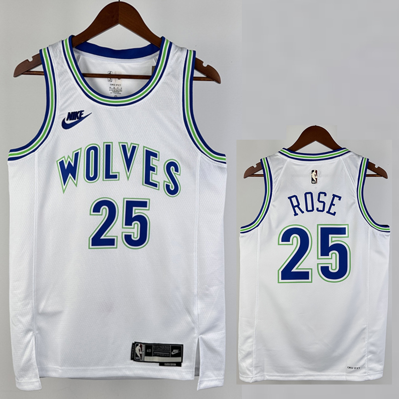 US$ 26.00 - 23-24 TIMBERWOLVES ROSE #25 White Top Quality Hot Pressing ...